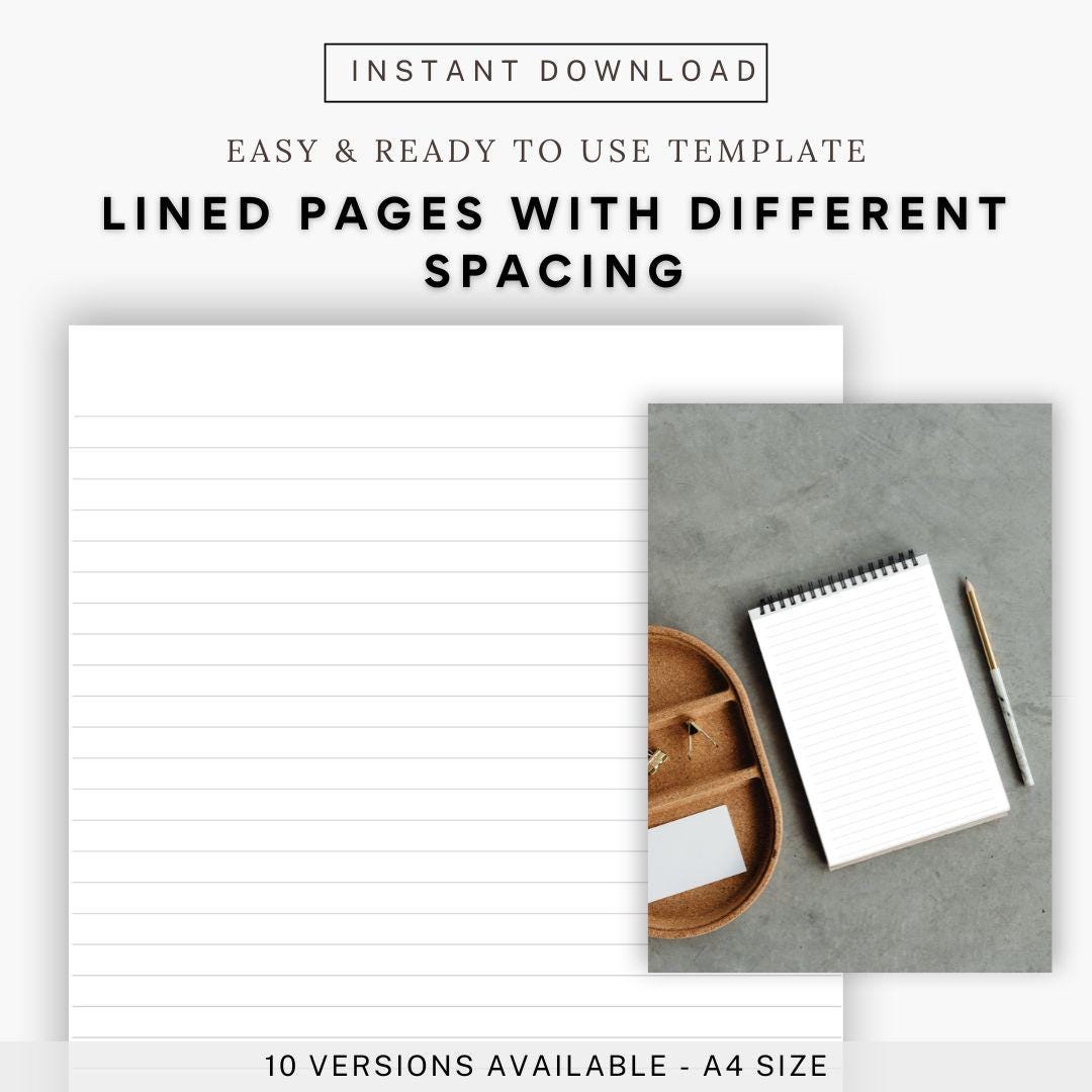 Lined Paper Printable PDF – 6mm, 8mm, 10mm, 12mm, 14mm Spacing | A4 ...