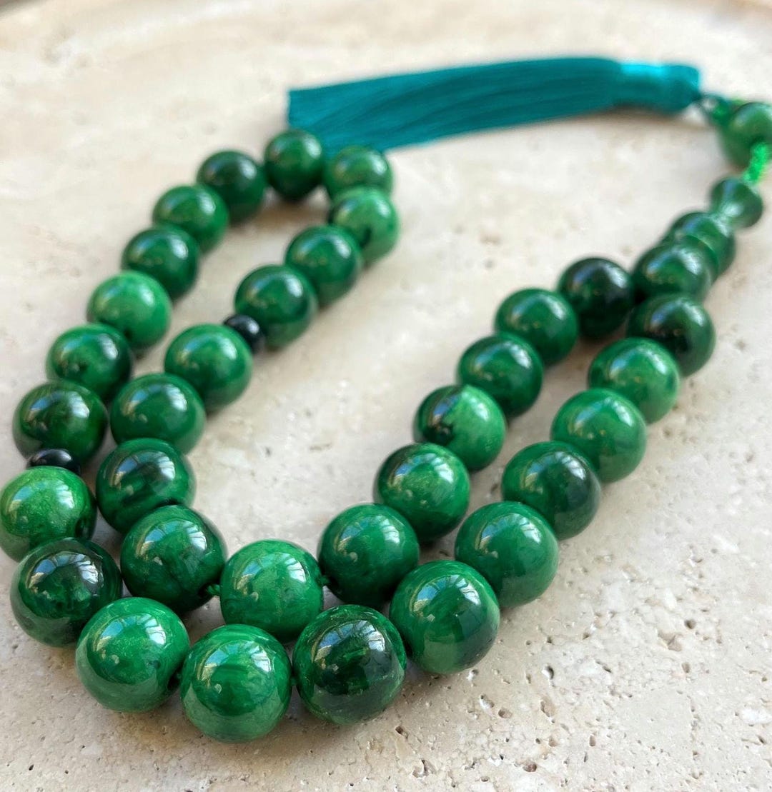 Green Faturan Islamic Prayer Beads | Handmade Resin Tasbih Misbaha ...