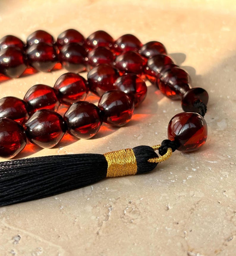 Pressed Amber Style Tasbih – 33 Resin Islamic Prayer Beads, Muslim ...