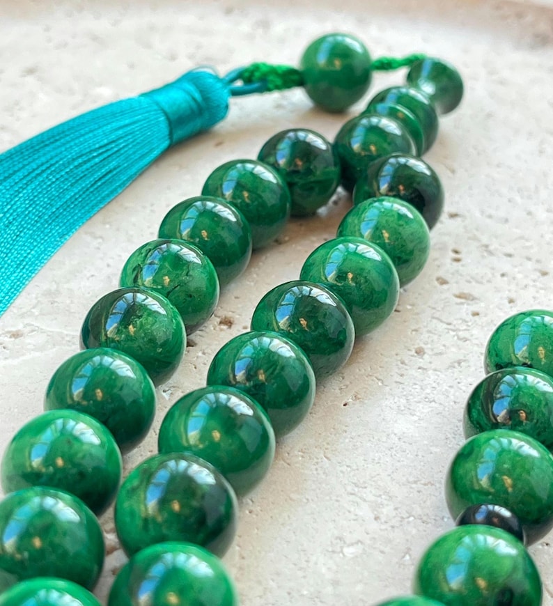 Green Katalin Tasbih – Handmade Islamic Prayer Beads, 33 Bead Misbaha ...