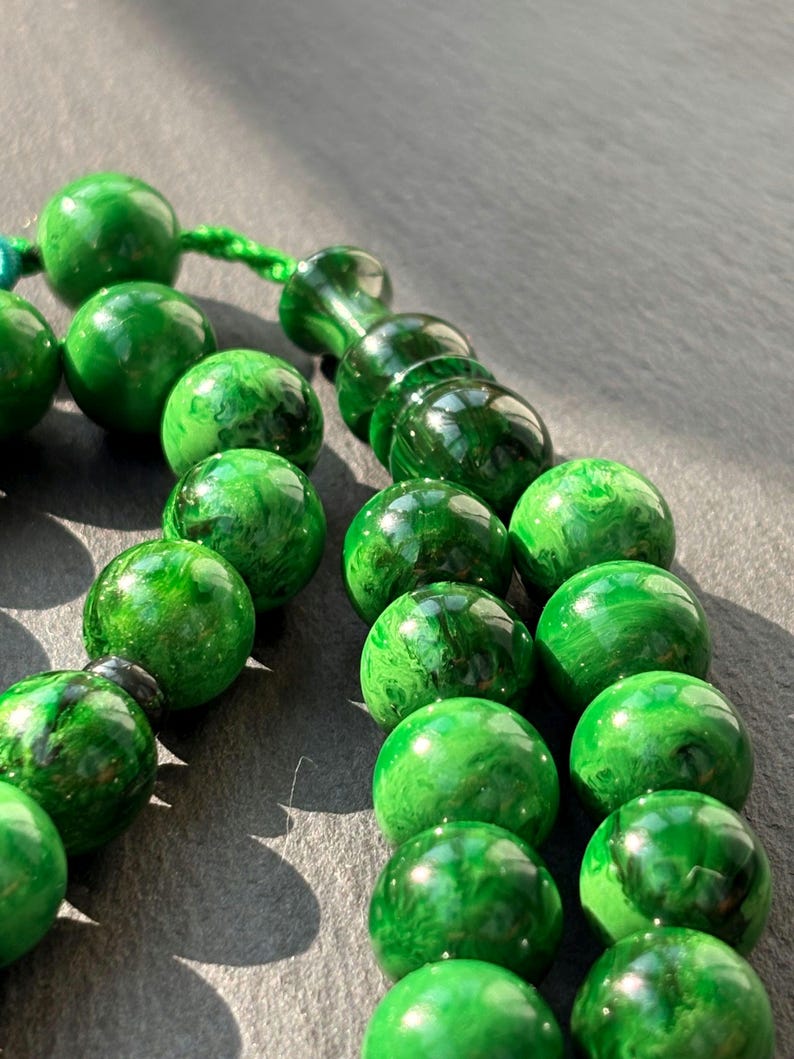 Green Katalin Tasbih – Handmade Islamic Prayer Beads, 33 Bead Misbaha ...