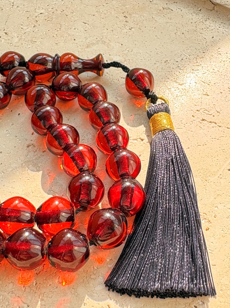 Pressed Amber Style Tasbih – 33 Resin Islamic Prayer Beads, Muslim ...