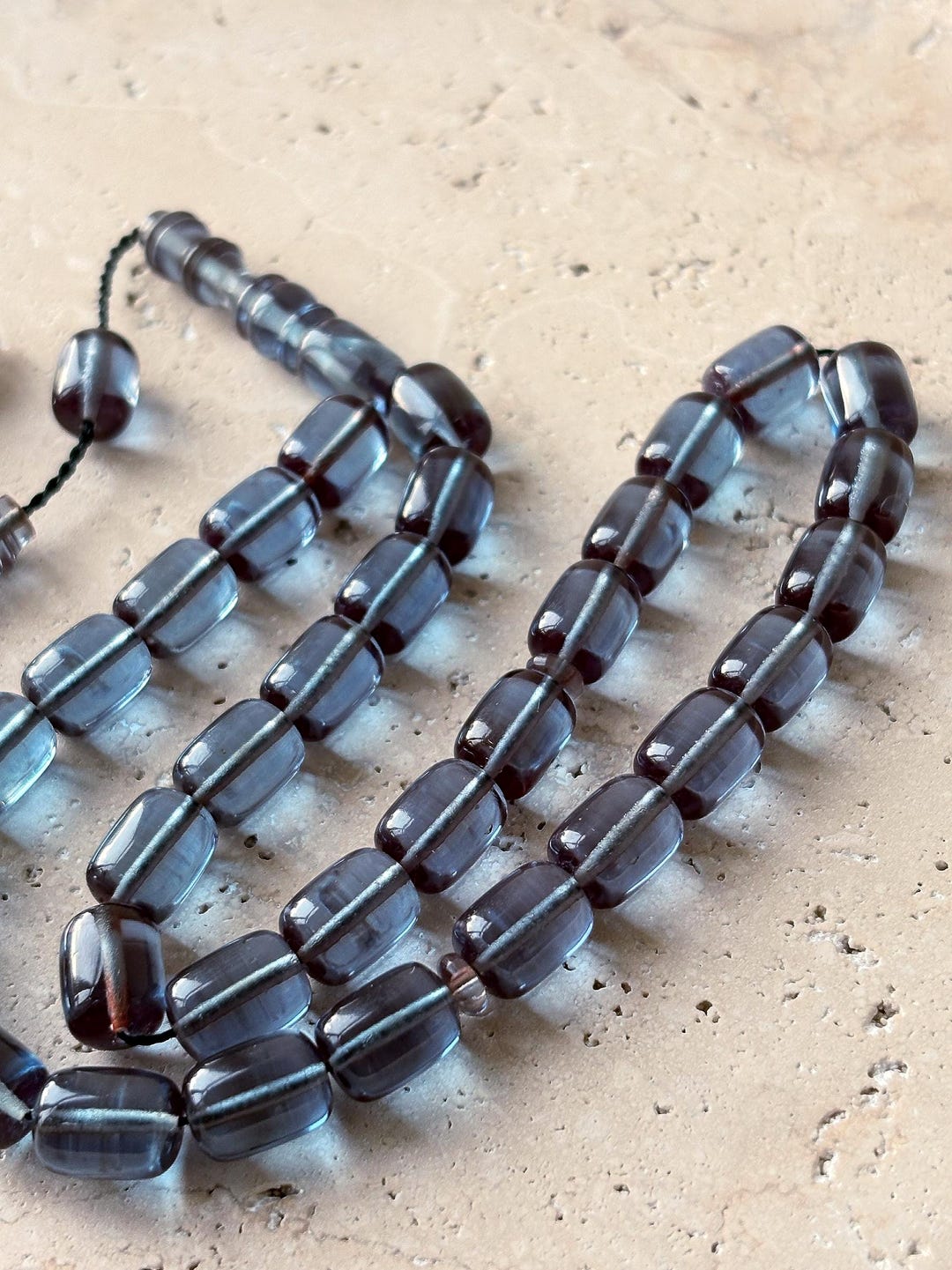 Pressed Amber Resin Islamic Prayer Beads | Blue Fire Effect Tasbih | 33 ...