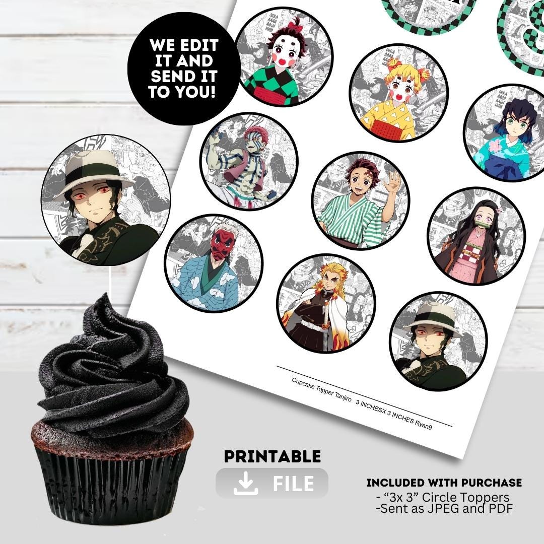 Tanjiro Cupcake Topper Printable, Demon Slayer Birthday Cake Anime ...