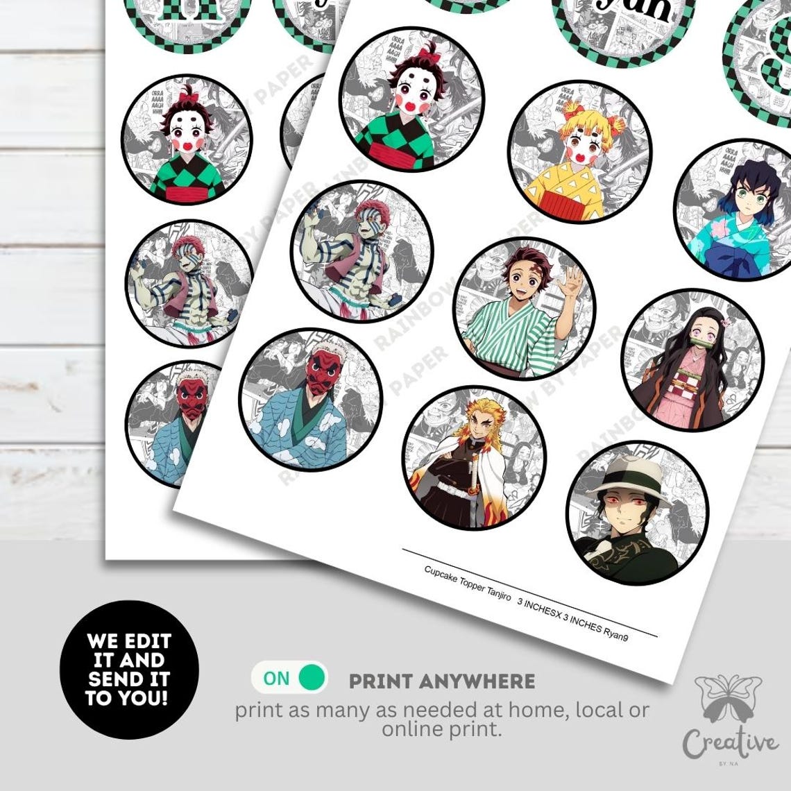 Tanjiro Cupcake Topper Printable, Demon Slayer Birthday Cake Anime ...
