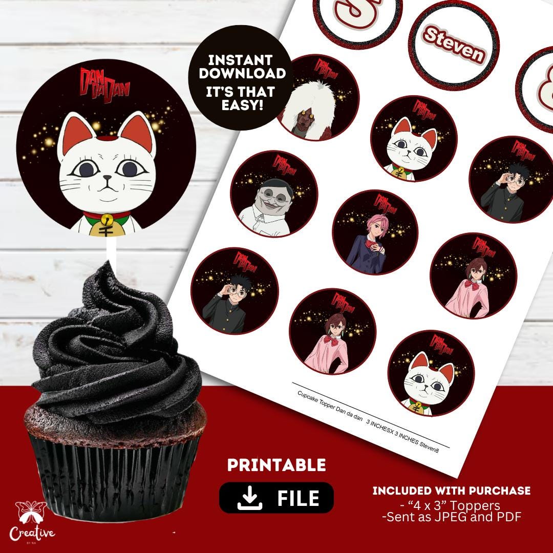 Dan Da Dan Cupcake Toppers: Anime Birthday Party Decorations (digital ...