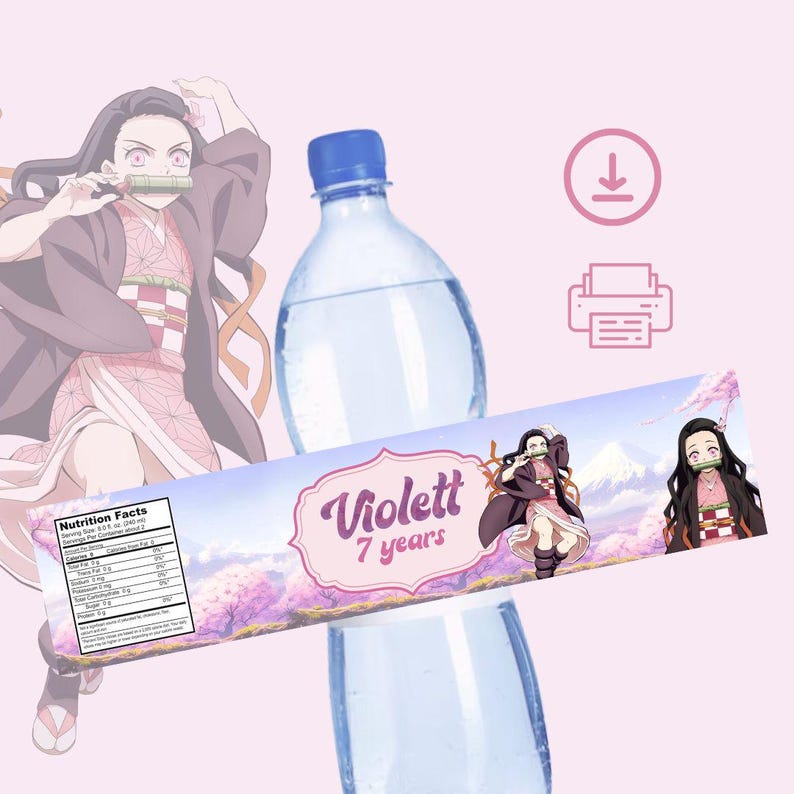 Demon Slayer Birthday Party Bottle Label Nezuko Water Bottle Wrapper ...