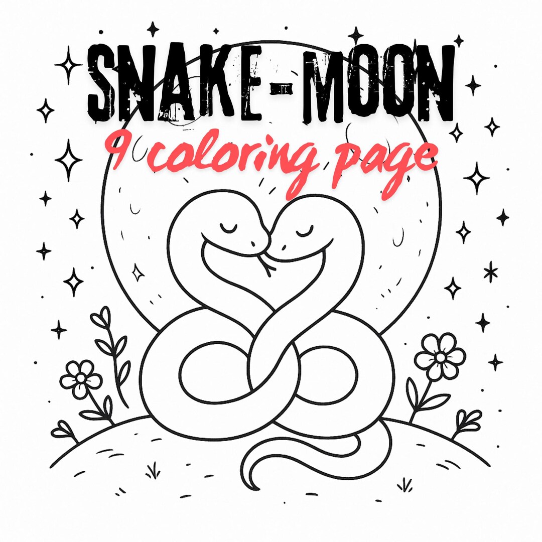Snake on the Moon Coloring Pages – Cute Animal Line Art, Kawaii Snake ...