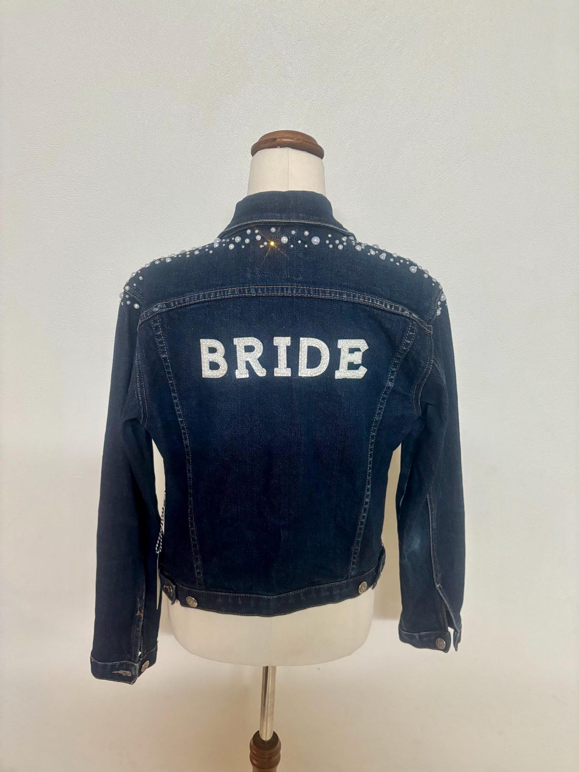Delilah – Size S Adults Upcycled Bridal Denim Jacket With White Faux ...