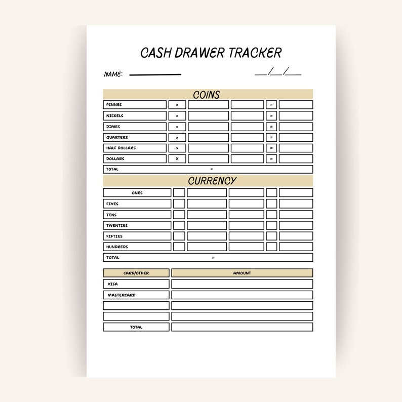 Daily Cash Log Tracker: Printable Cash Count Sheet (PDF Downloadable ...