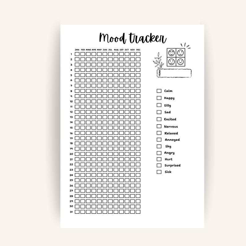 Yearly Mood Tracker | Emotion Tracker | Instant Forms | Printable ...