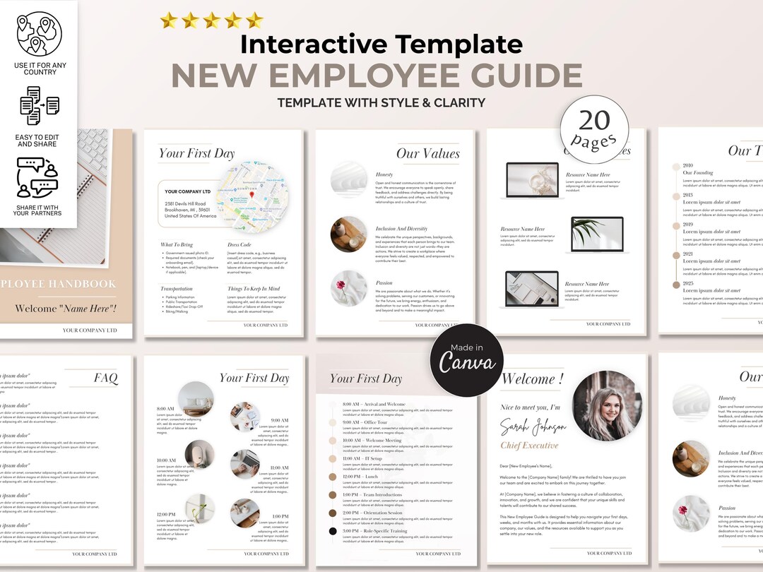 New Employee Guide Template, Onboarding Handbook, Staff Training Manual ...