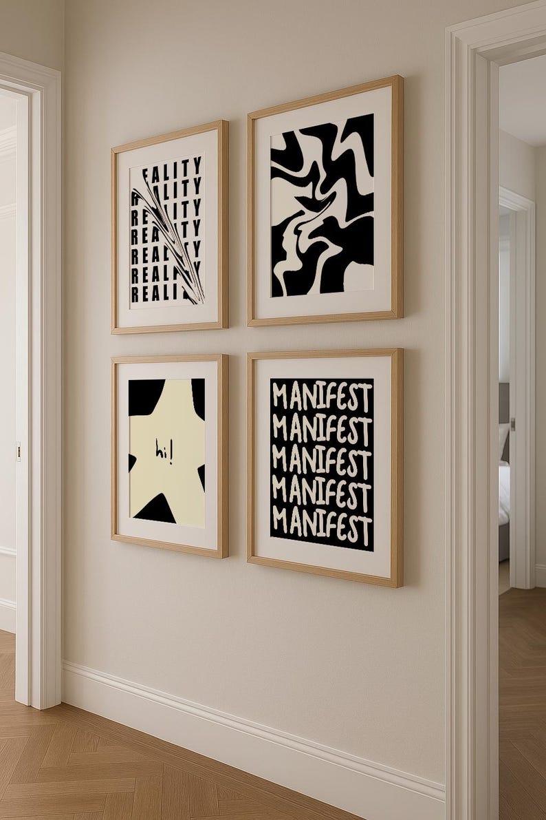 Black and White Modern Art Print Set: Abstract, Typography ...