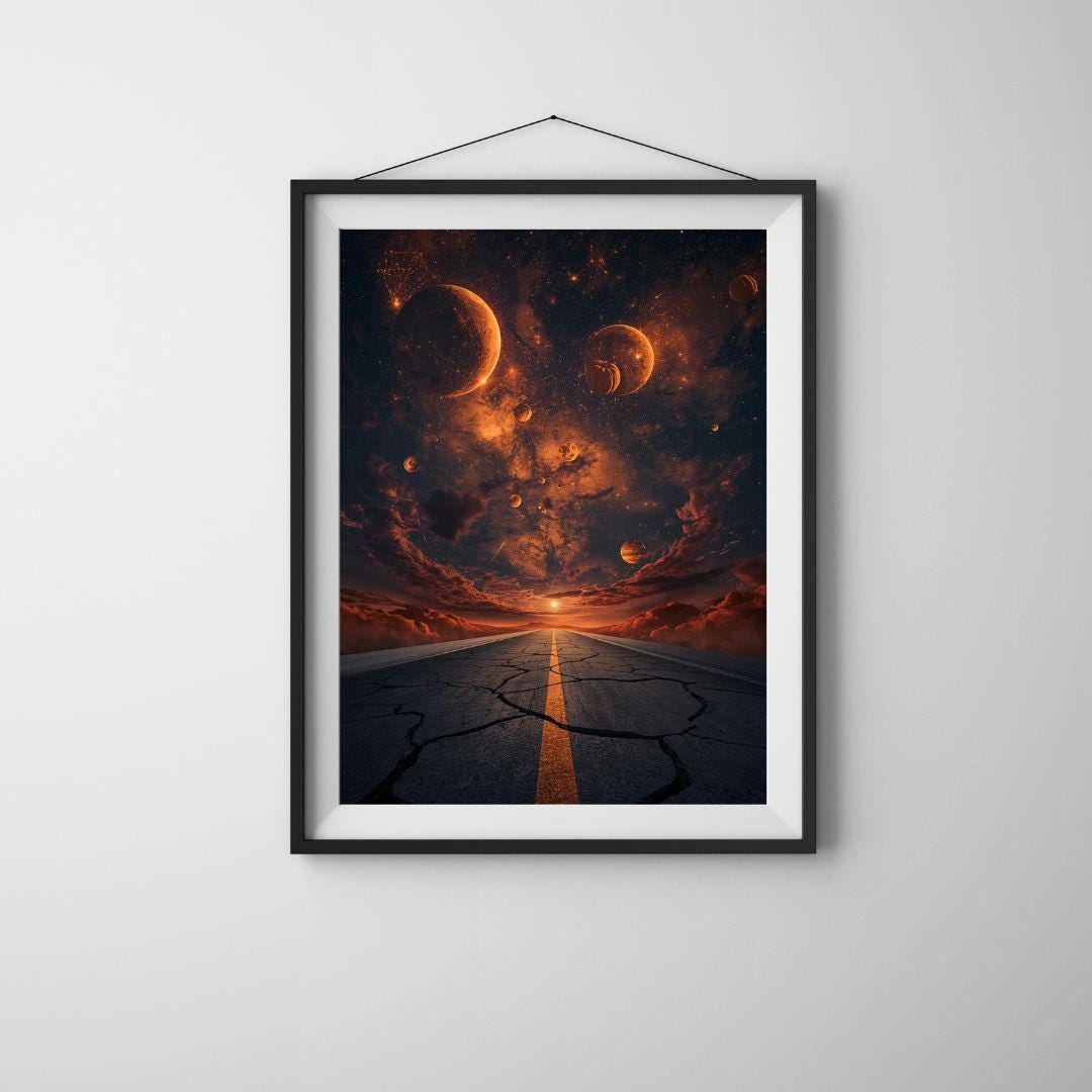 Pumpkin Planet Cosmic Wall Art – Surreal Halloween Galaxy Print ...