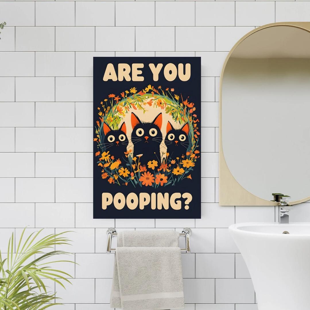Are You Pooping Cats in a Floral Frame, Funny Cat Wall Art, Animal ...