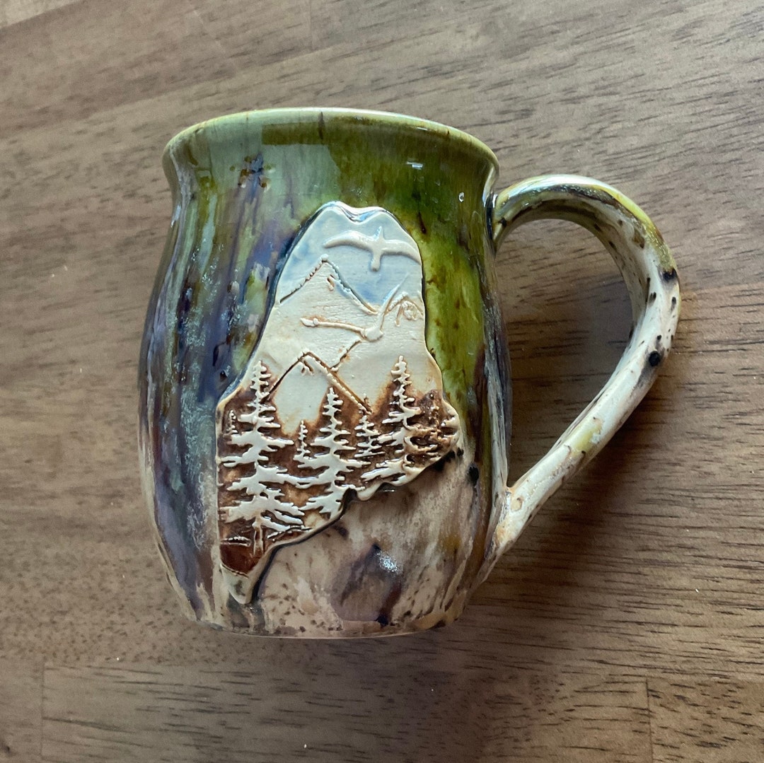 State of Maine Ceramic Mug, Hand Painted Maine Mug, Artisan 15/16 Ounce ...