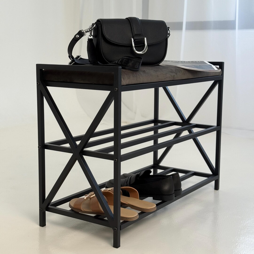 Comfy Metal Shoe Bench – Velvet Cushion Seating, Modern Entryway Rack ...
