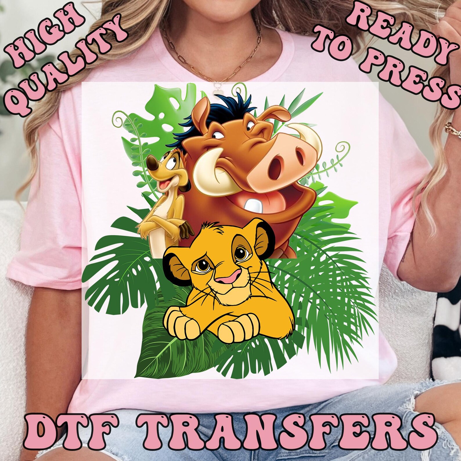 Lion King Simba Pumbaa Timon Ready to Press Transfer, DTF Heat Press ...
