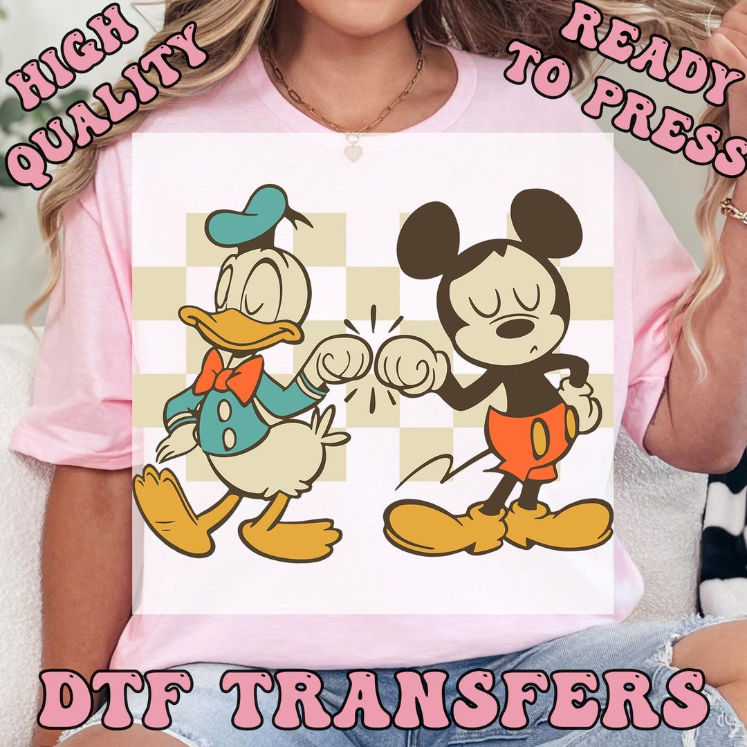 Retro Checkered Mickey and Donald Duck Fist Bump Ready to Press ...
