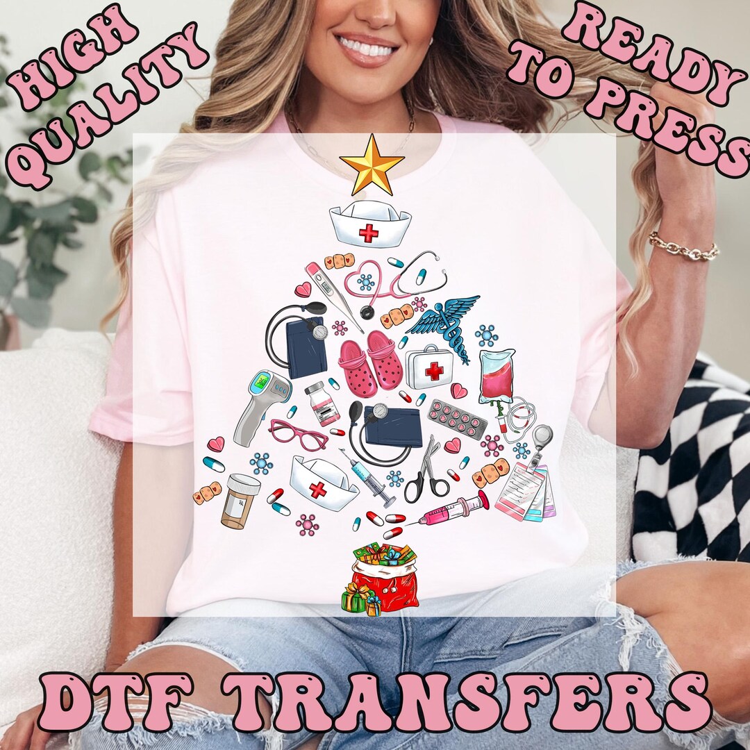 Healthcare Worker Christmas Heat Press Transfer, Festive Nurse Holiday ...