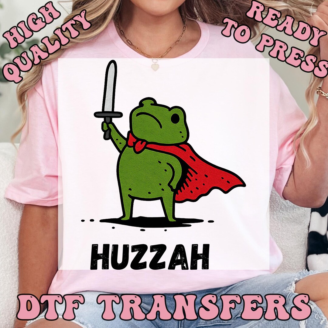 Huzzah Frog With Sword Medieval DTF Transfers, Funny Frog Heat Press ...
