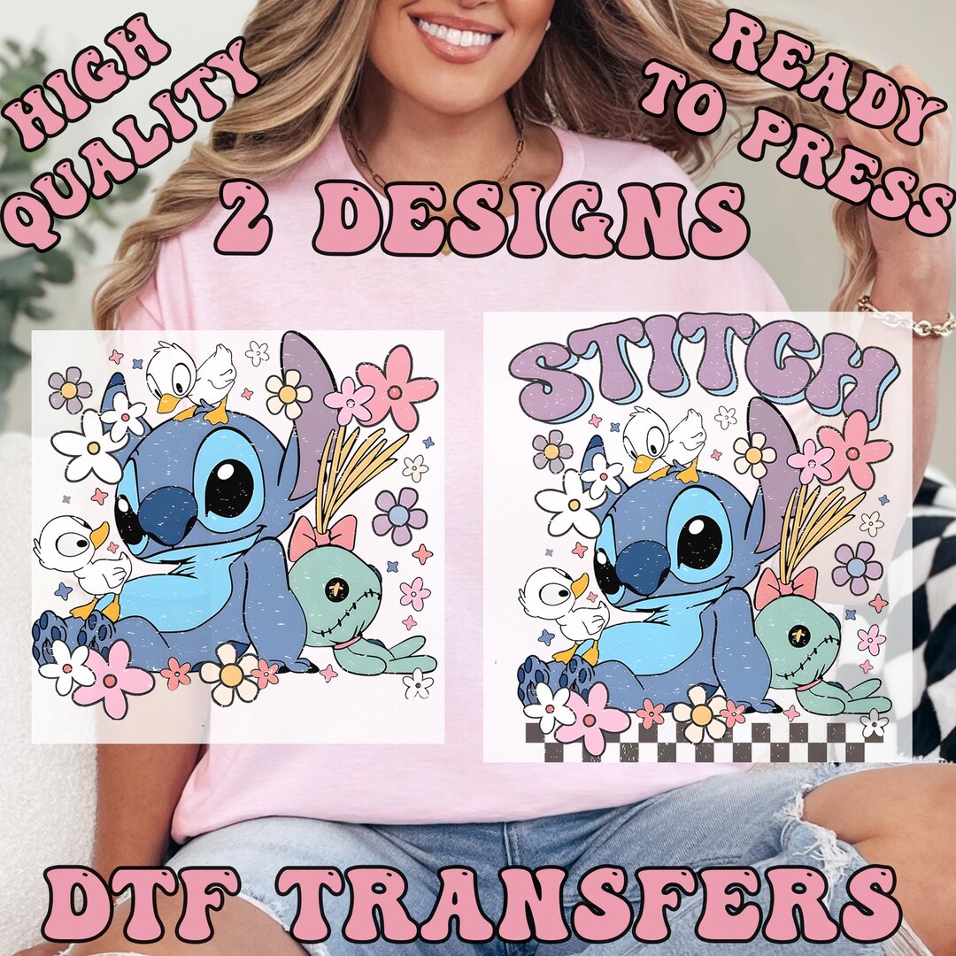 Stitch Floral DTF Transfers, Disney Stitch Heat Press Transfers, Disney ...