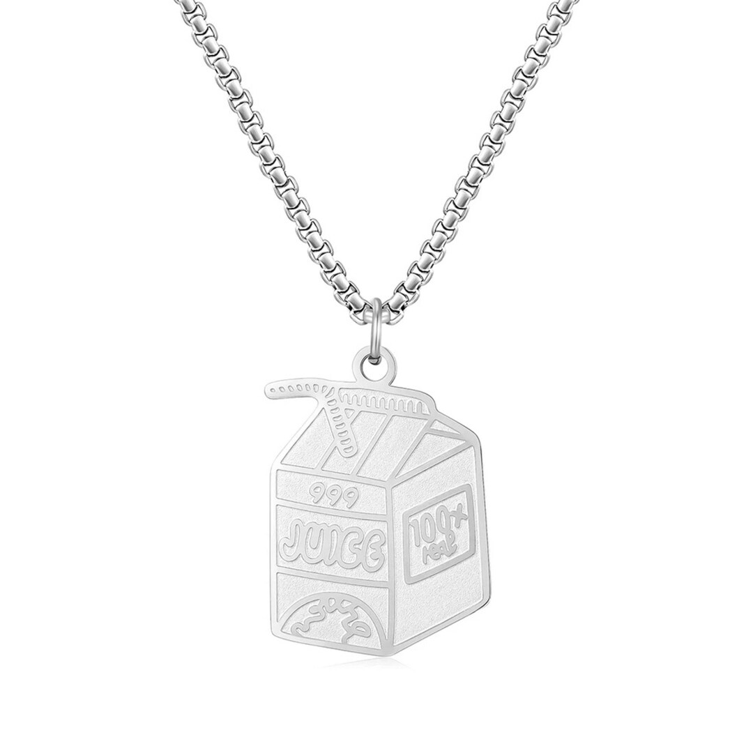 Juice WRLD Juice Box Necklace 999 Pendant – Silver/gold Stainless Steel ...