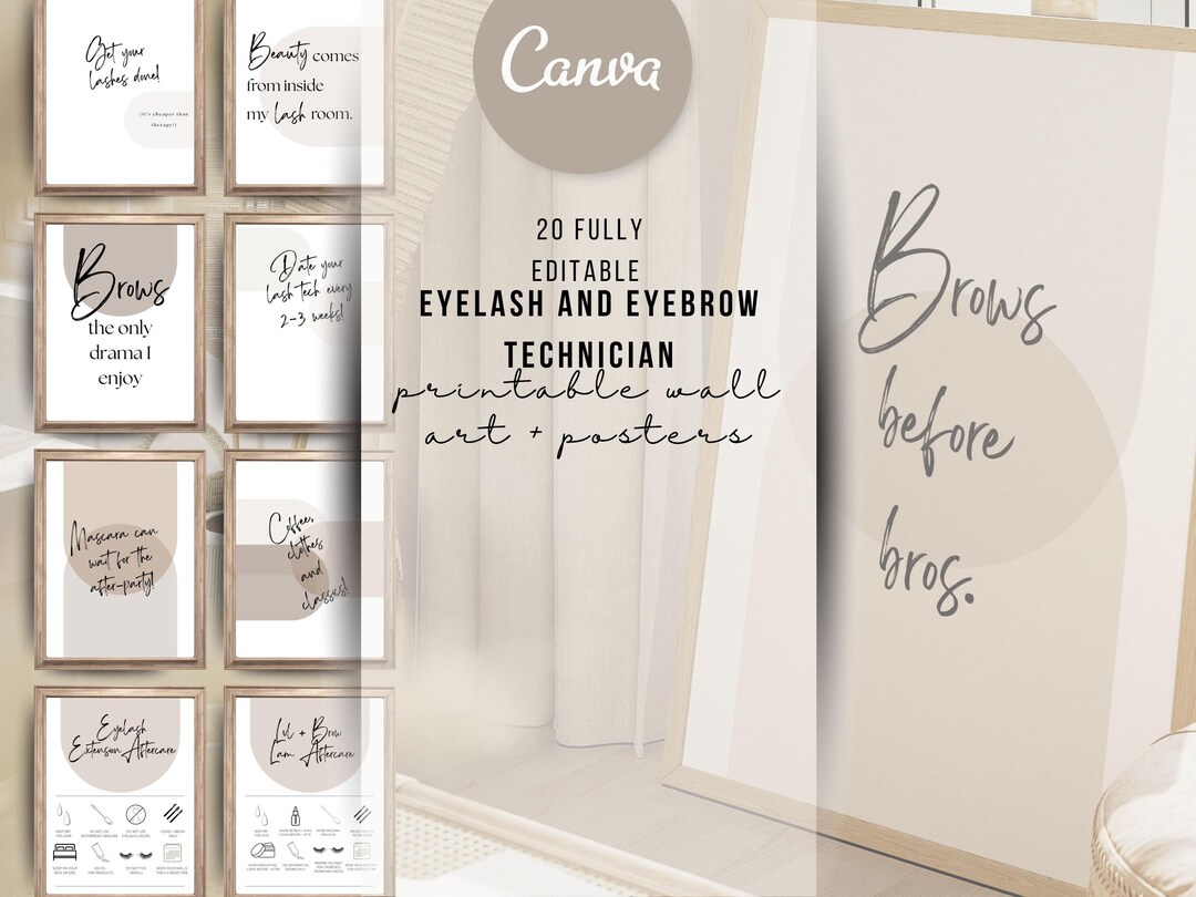 X20 Editable Boho Lash + Brow Art Prints | Neutral Salon Wall Decor ...