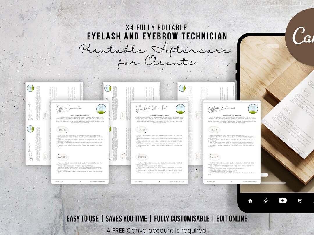 X3 Editable Aftercare Instruction Templates | Lash & Brow Tech ...
