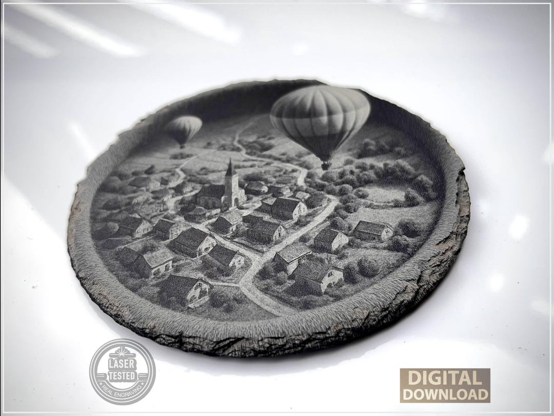 3D Hot Air Balloon Laser Engraving Design: Slate Coaster PNG (digital ...