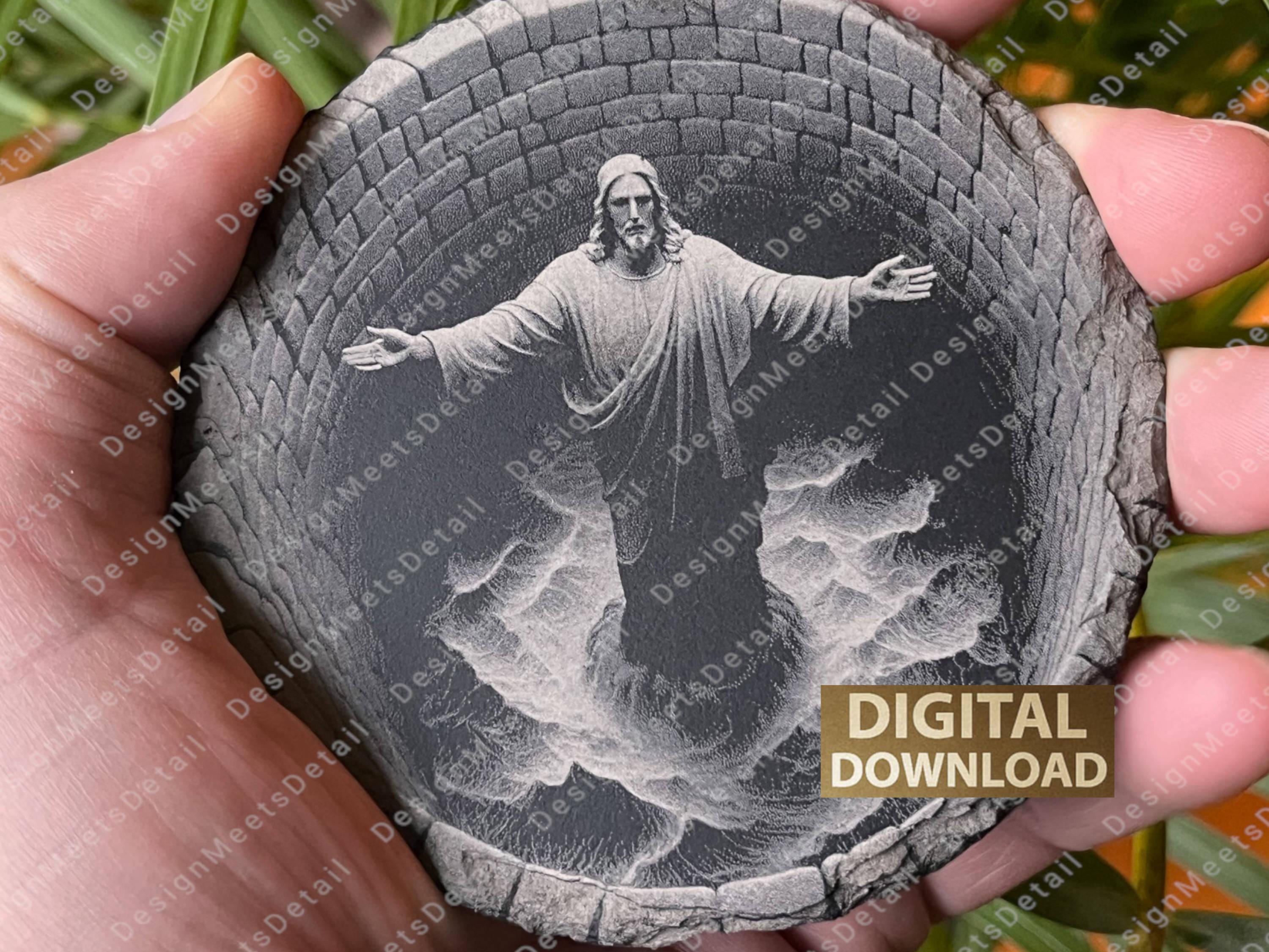 Jesus Christ in Stone Well Laser Engraving PNG: 3D Illusion Faith Art ...
