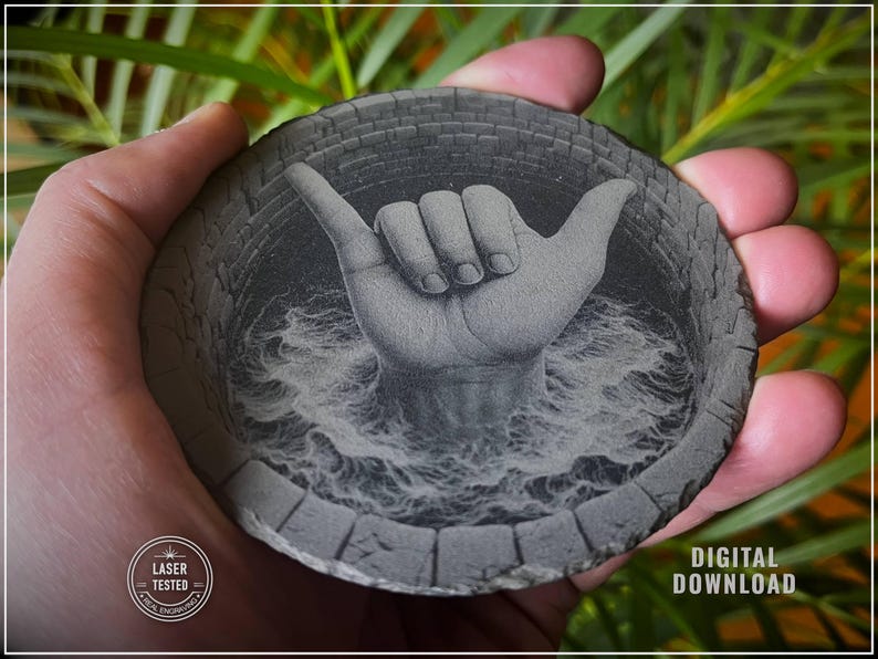 Shaka Gesture PNG for Laser Engraving, 3D Illusion Hand Design, Coastal ...
