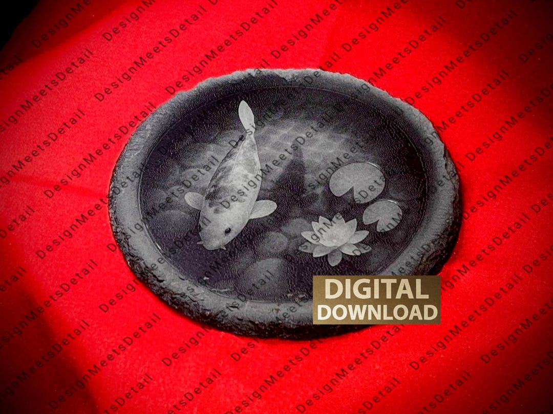 Koi Pond 3D Illusion – Realistic Grayscale Laser Engraving Digital ...