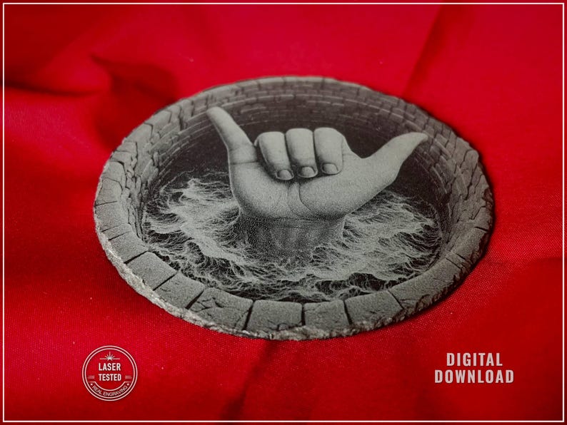 Shaka Gesture PNG for Laser Engraving, 3D Illusion Hand Design, Coastal ...