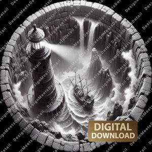 3D Illusion "lighthouse in the Well", Engrave, Laser Ready, Diode, C02 ...
