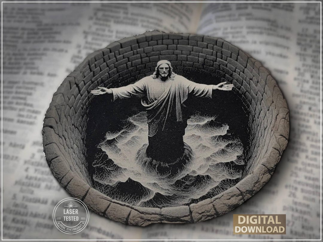 Jesus Christ in Stone Well Laser Engraving PNG: 3D Illusion Faith Art ...