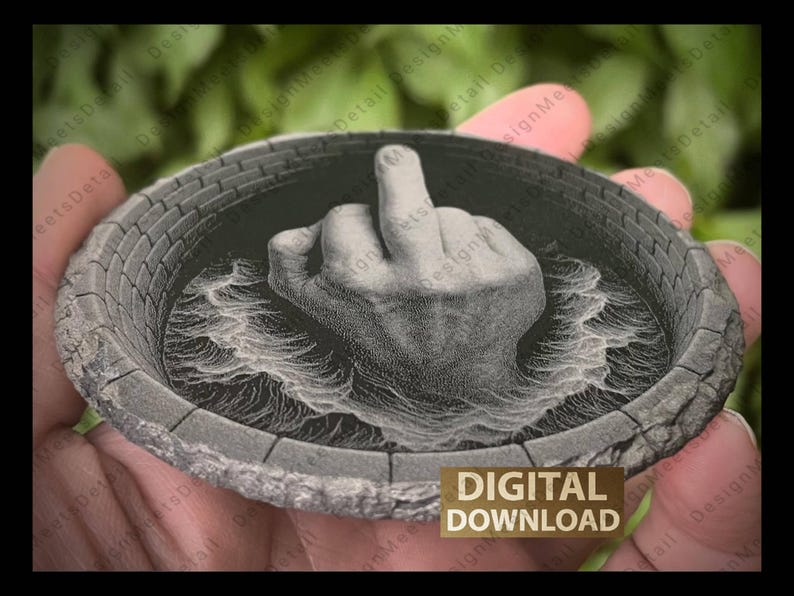3D Illusion Middle Finger in the Well Laser Engraving Design for Slates ...