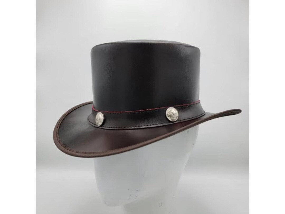Handmade Brown Leather Steampunk Top Hat – Western Gothic Style Concho ...