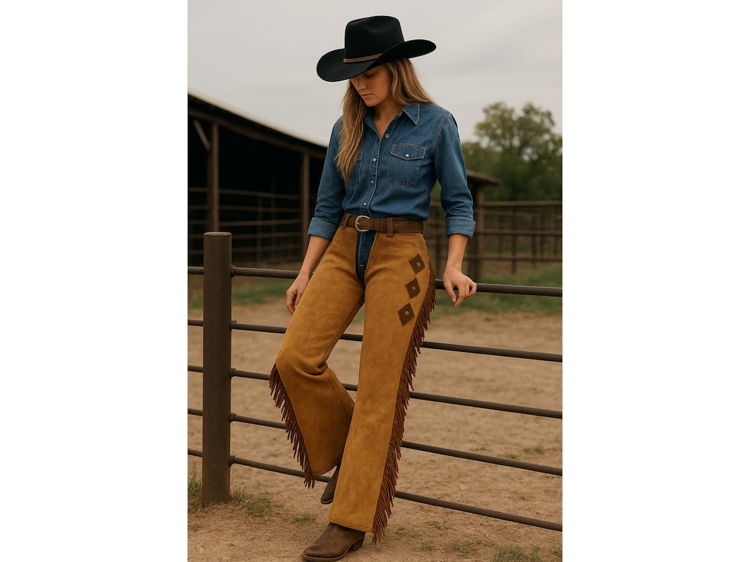 Suede Leather Western Cowgirl Chaps, Women's Leather Fringes Chap ...