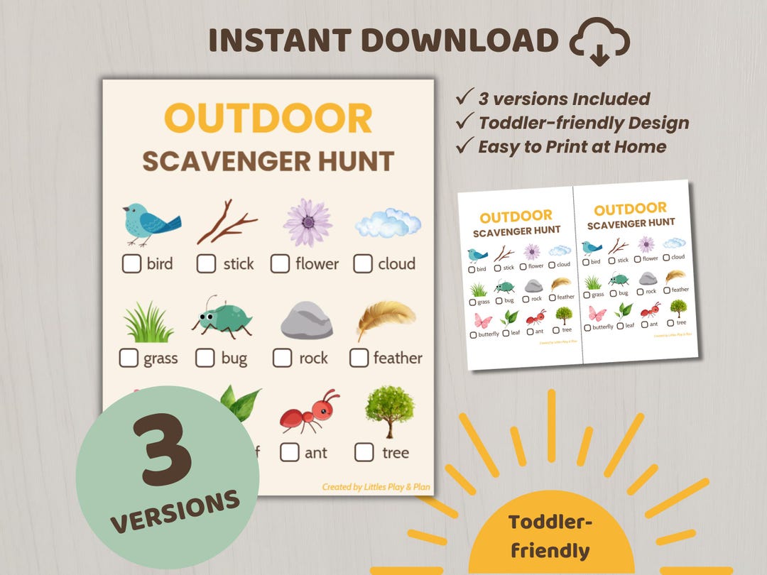 Outdoor Scavenger Hunt Printable - Toddler Nature Walk Activity Sheet ...