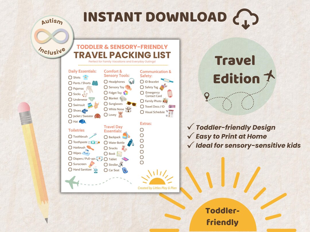 Toddler & Sensory Friendly Travel Packing List - Printable Autism ...