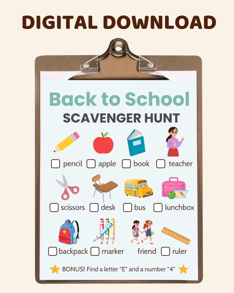 Back to School Scavenger Hunt Printable | First Day of School Activity ...