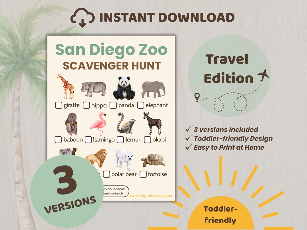 San Diego Zoo Scavenger Hunt - Travel Edition - Toddler Friendly ...