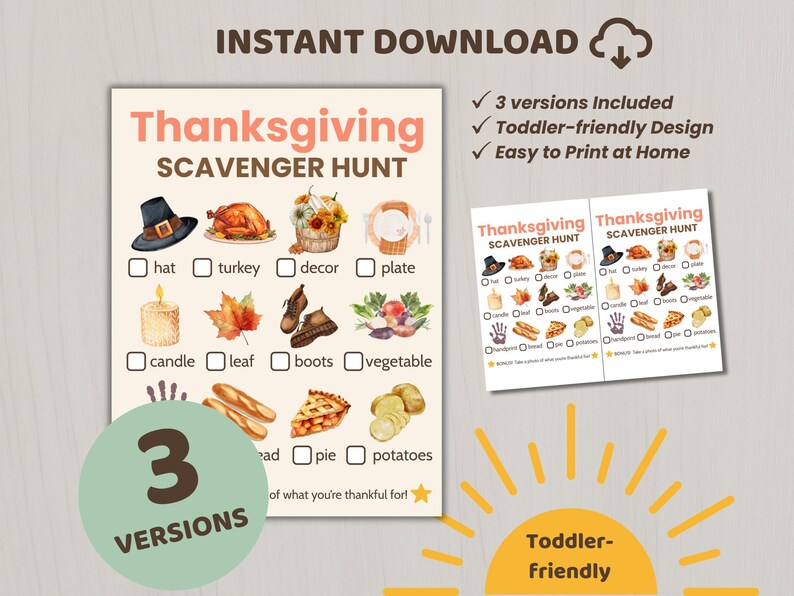 Thanksgiving Scavenger Hunt Printable for Toddlers – Fall Activity for ...