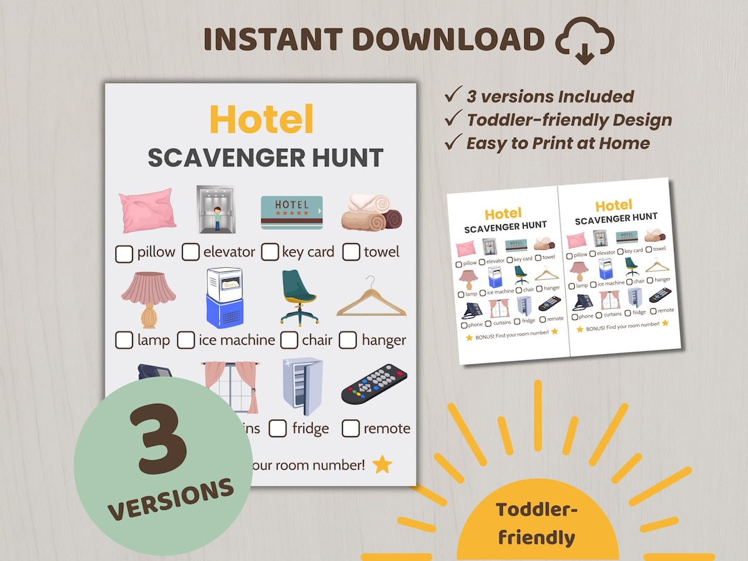 Hotel Scavenger Hunt for Kids – Travel Activity Printable for Toddlers ...