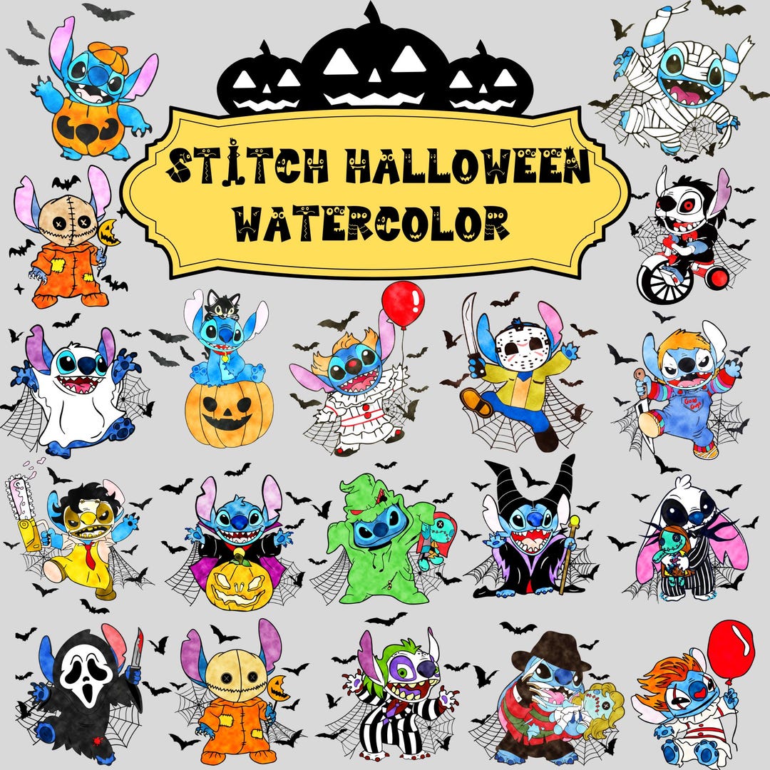 Stitch Halloween Watercolor Bundle, Stitch Halloween Png, Horror Stitch ...