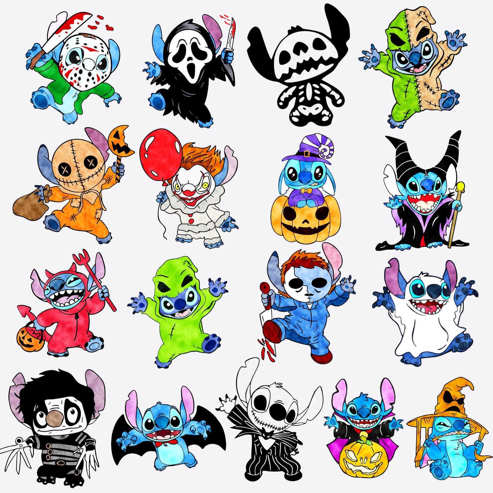 Stitch Halloween Watercolor Bundle, Stitch Halloween Png, Horror Stitch ...