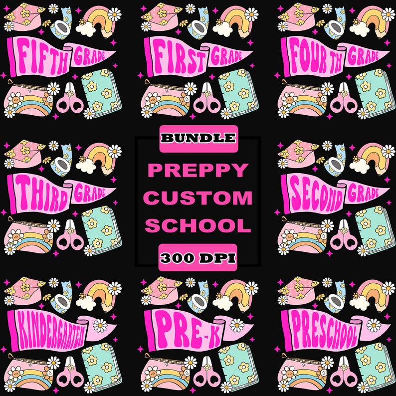 Preppy School Girl PNG: Custom 5th Grade Clipart (digital Download) - Etsy