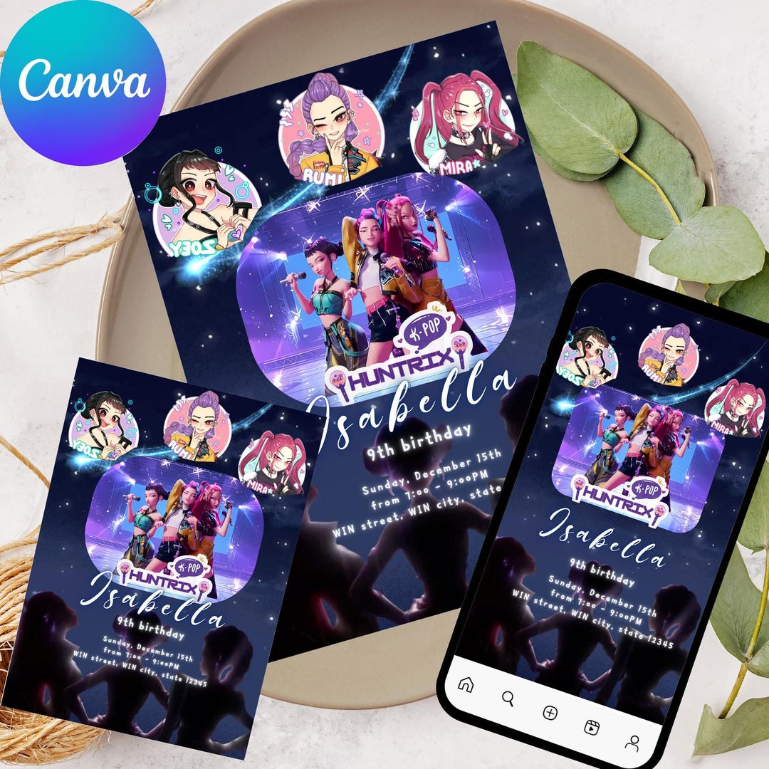 KPOP Demon Hunters Invitation, KPOP Demon Hunters Birthday Invitation ...