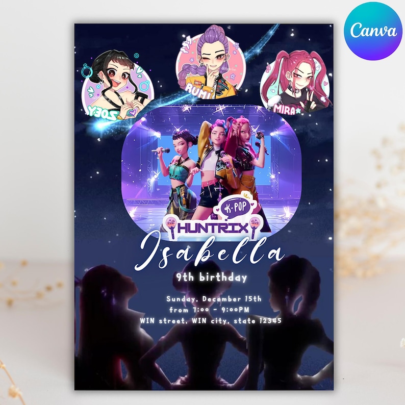 KPOP Demon Hunters Invitation, KPOP Demon Hunters Birthday Invitation ...